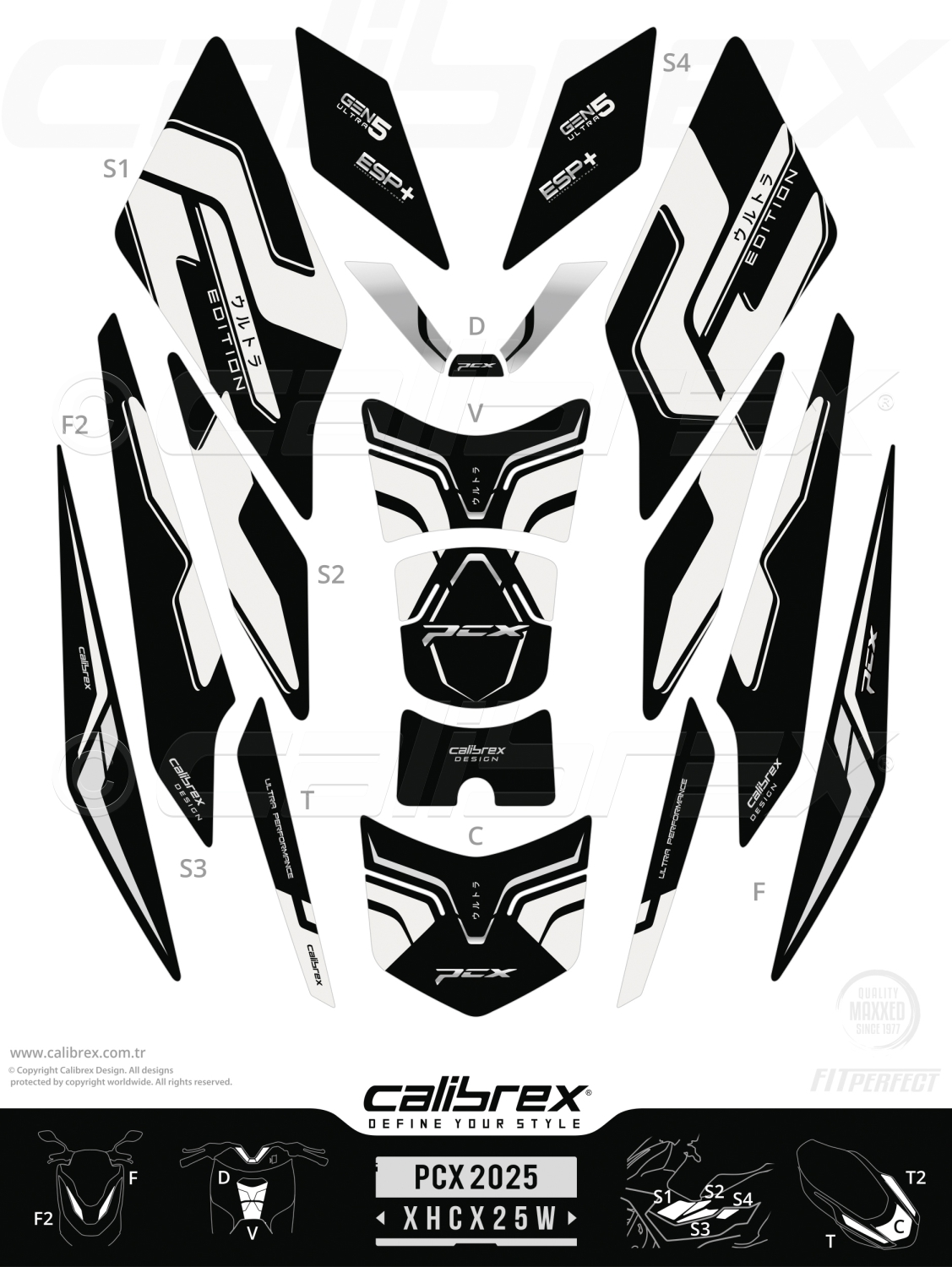 Honda Pcx 2025 Tank Pad – Protection Kit White Calibrex XHCX25W – Calibrex